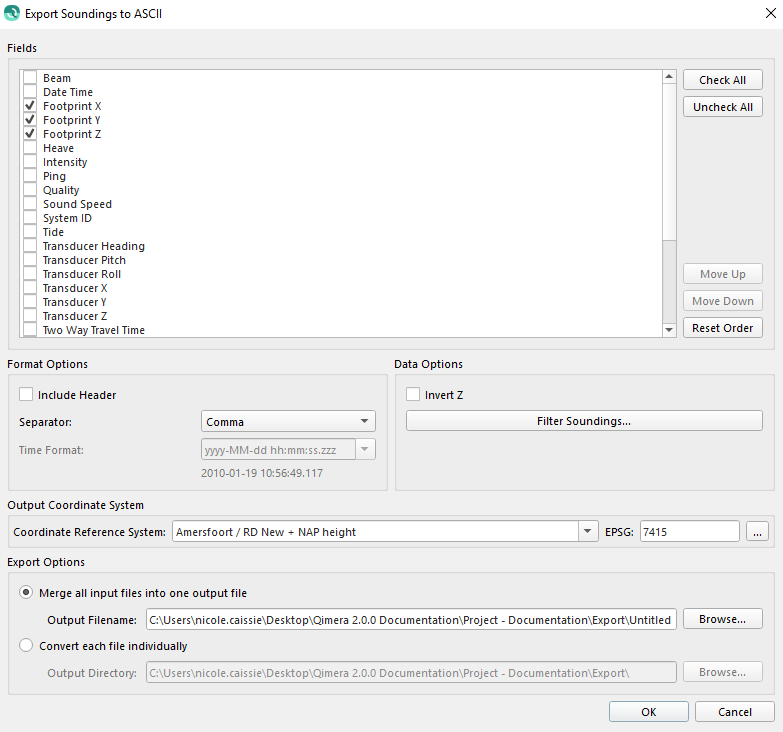 Qimera Export Grid to Soundings